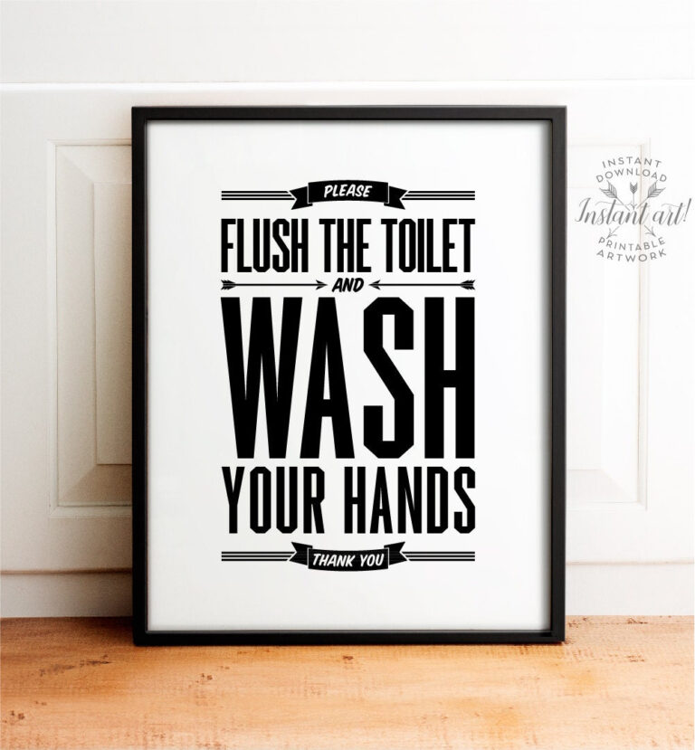 Flush Sign Bathroom Decor PRINTABLE Art Flush Toilet Sign | Rossy Printable