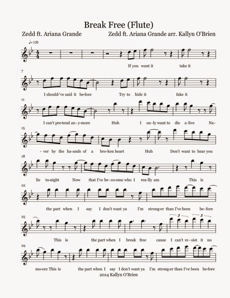 Flute Sheet Music Break Free Sheet Music | Rossy Printable