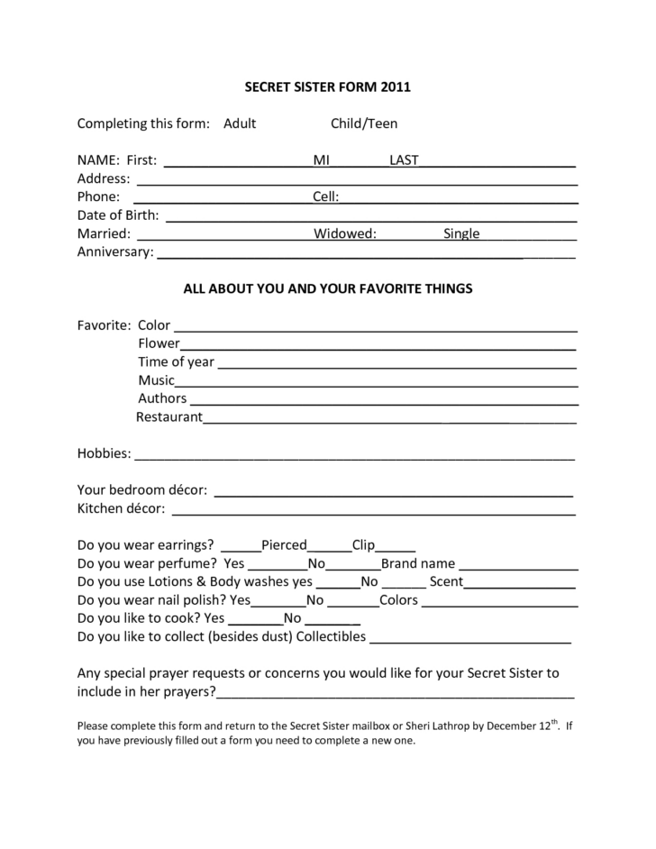 Free Printable Secret Pal Forms Free Printable | Rossy Printable