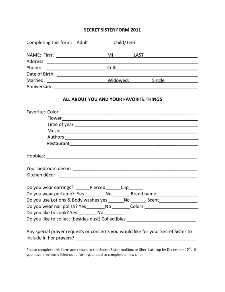 Free Printable Secret Pal Forms Free Printable | Rossy Printable