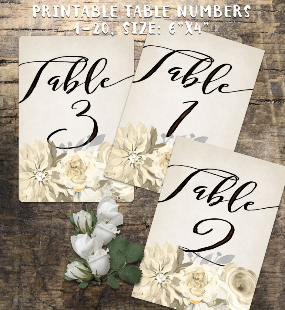Wedding Table Numbers 1 20 Printable Table Numbers Rustic | Rossy Printable