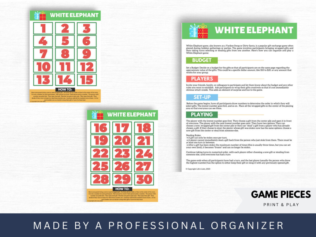 1-100 White Elephant Numbers | Rossy Printable