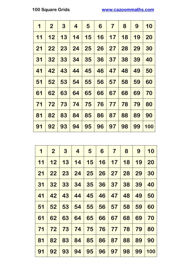 100 Square Printable Free | Rossy Printable