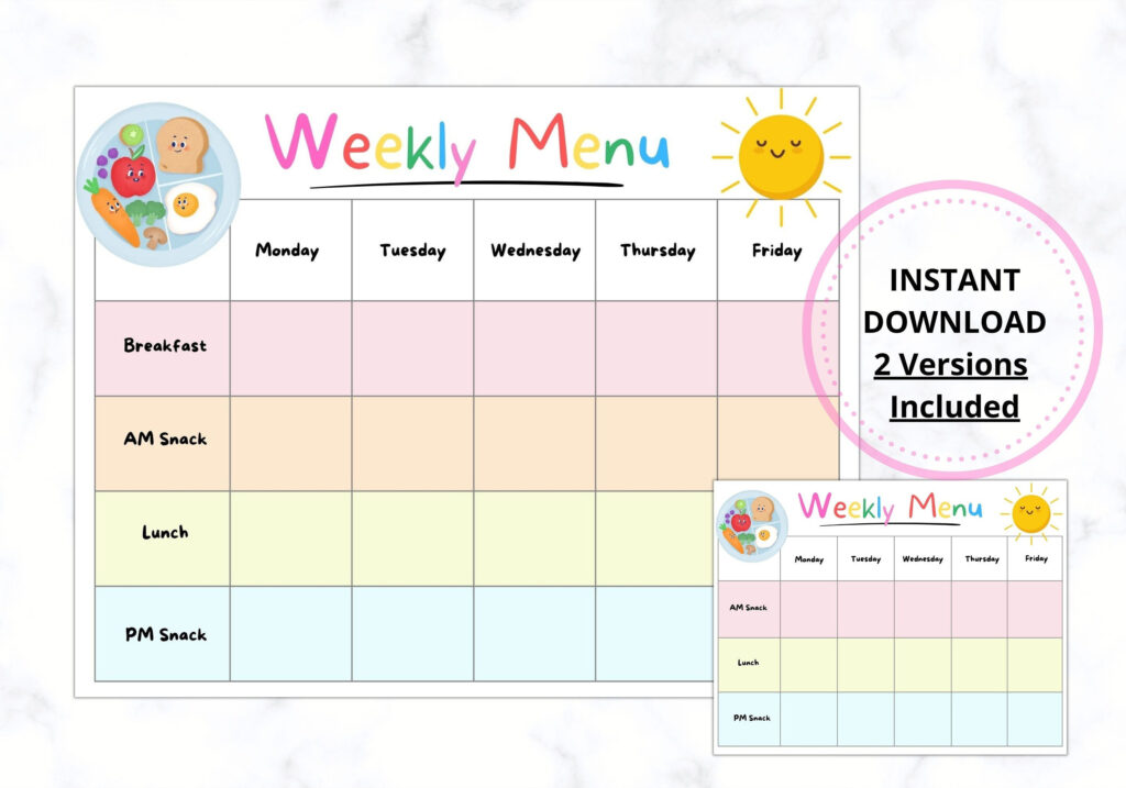 Free Printable Daycare Menus | Rossy Printable
