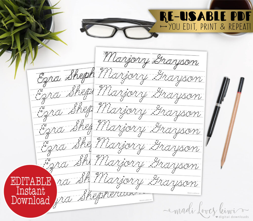 Printable Cursive Name Writing Worksheet, Editable Script Within Free ...