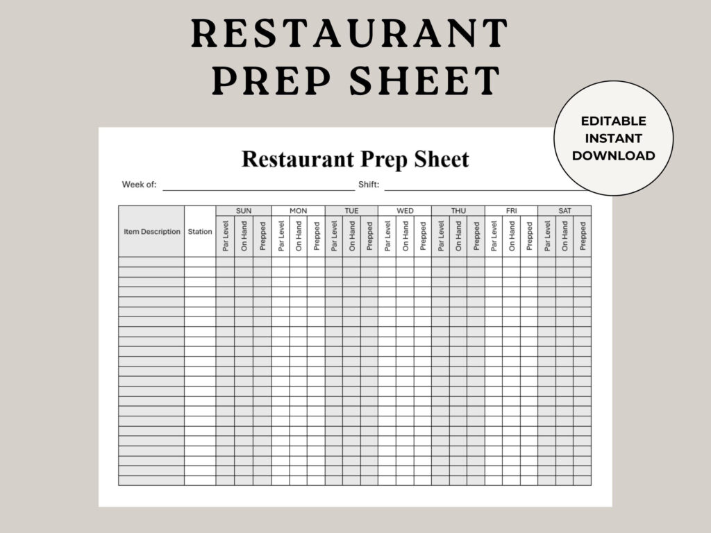 Restaurant Prep List Template Free | Rossy Printable